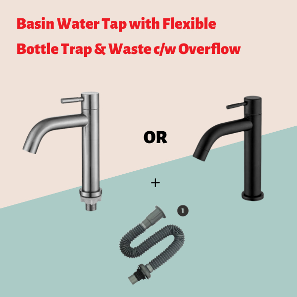 (READY STOCK) Water Tap With Flexible Bottle Trap & Waste c/w Overflow ...