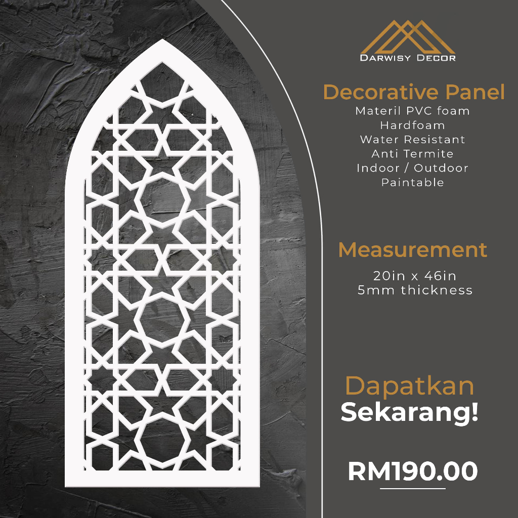 decorative panel 20in x 46in /mihrab / dekorasi surau / islamic panel ...
