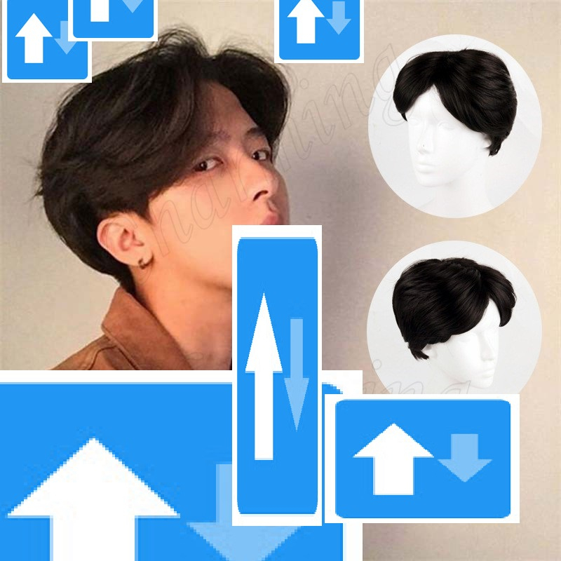 miliss rambut palsu lelaki belah tengah hitam coklat guiok men wig ...