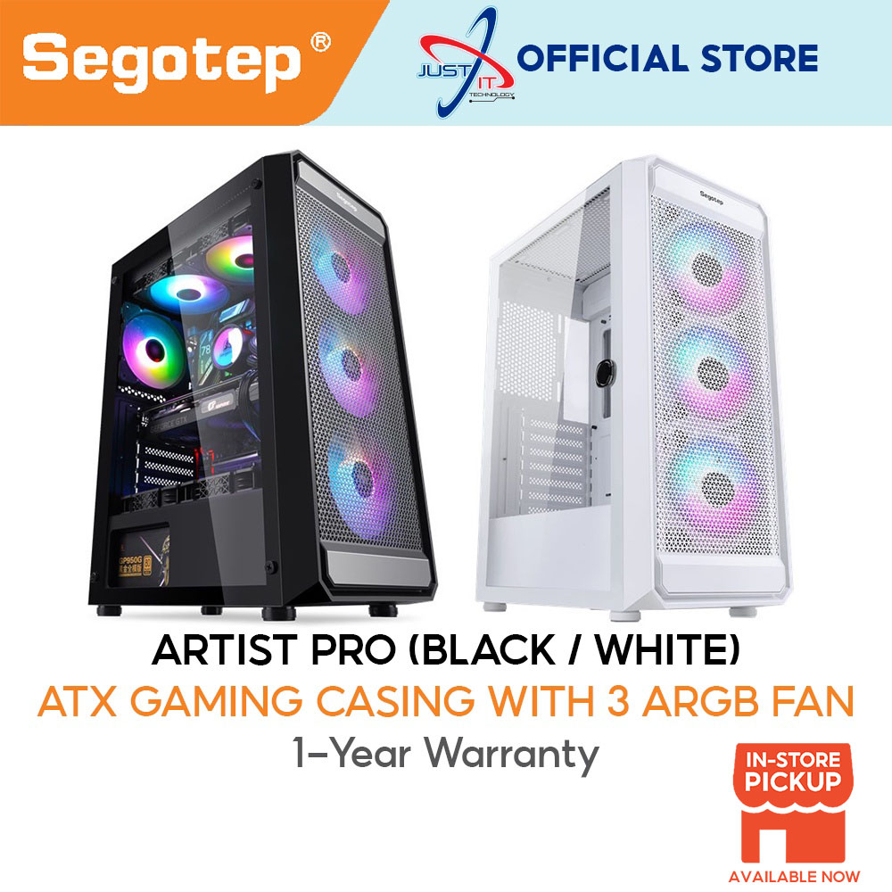 SEGOTEP ARTIST PRO ATX GAMING CASE WITH 3 ARGB FAN ( Black / White ...