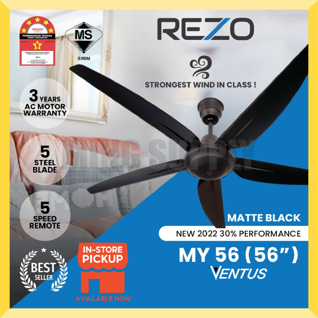 MS_ SIRIM REZO Fan VENTUS MY56 Ceiling 56" AC Remote Control 5 ABS ...