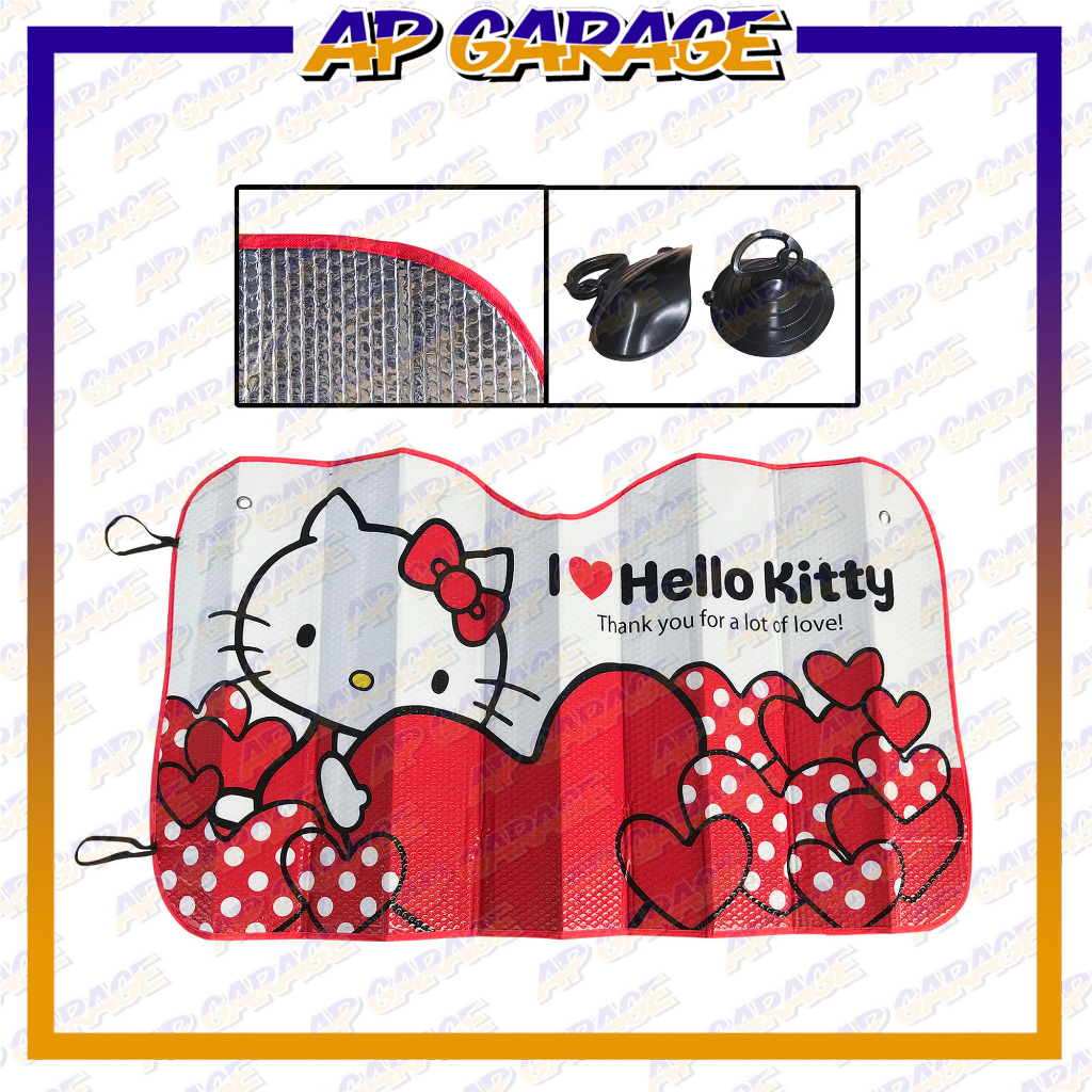130cm x 75cm Metallic Foldable Front Hello Kitty Sunshade Rear Chrome ...