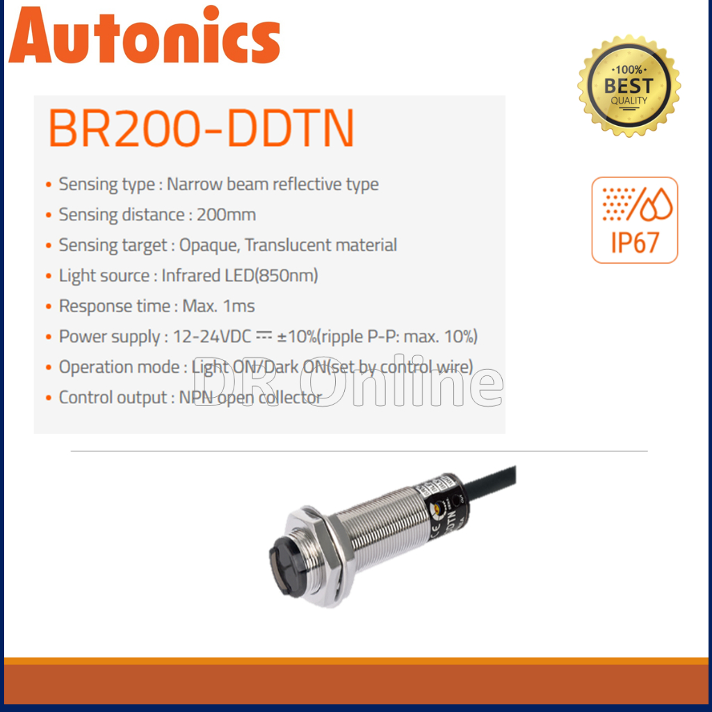 Autonics Photoelectric Sensor Diffuse Reflective, Narrow Beam, Light and Dark On, NPN Output, 12 ...