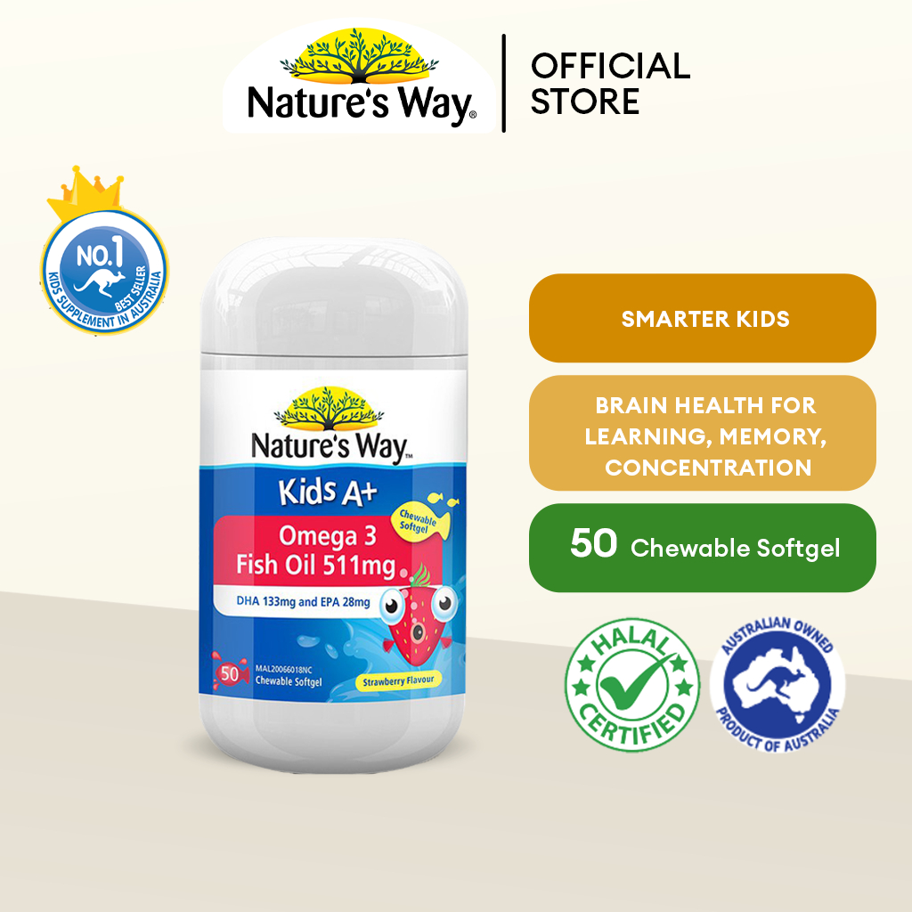Nature's Way Kids A+ Omega 3 Fish Oil 511mg Chewable Softgel (50 Pcs ...
