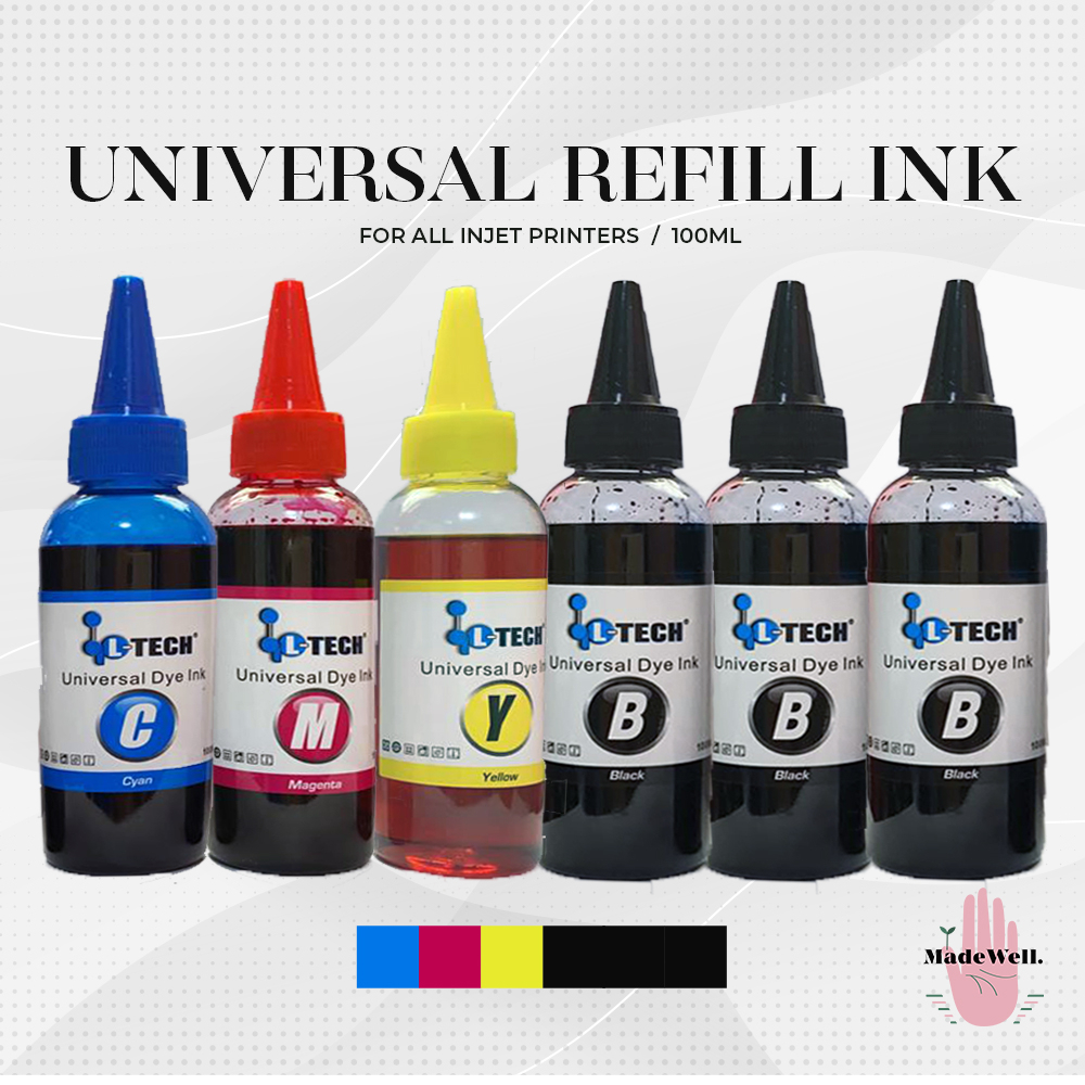Universal Refill Ink (6 In 1 Set+FREE 1 SYRINGE - 100ml) For Epson / HP ...