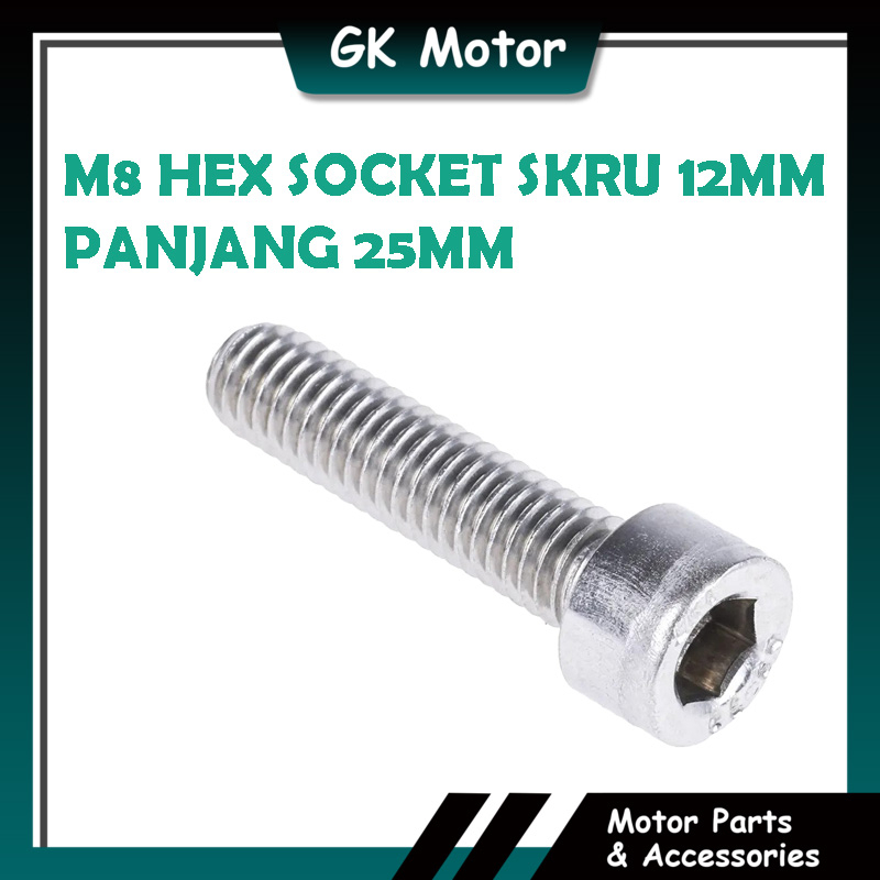 (1 BIJI) SKRU 12MM PANJANG 25MM M8 SCREW HEX SOCKET HEAD SIZE 12MM ...