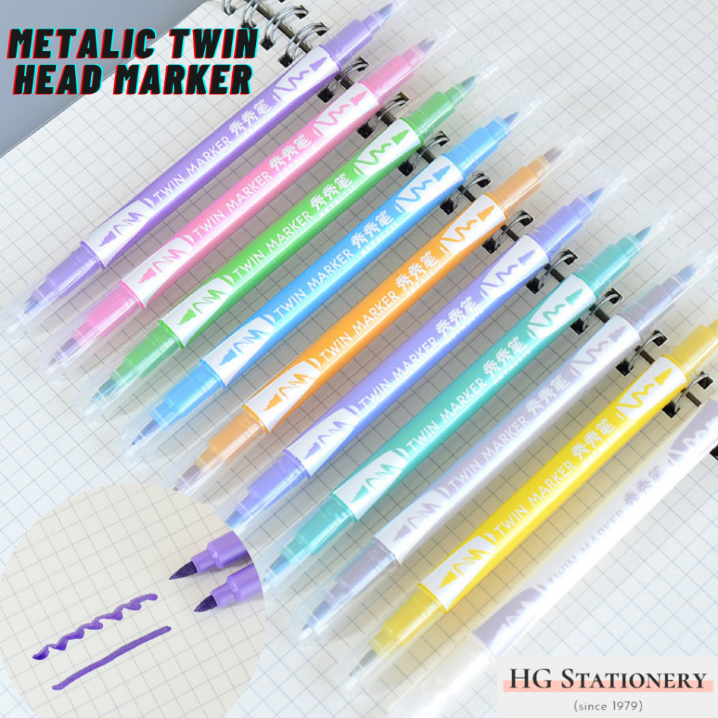 CHOSCH 超时 10 Colors Metalic Twin Dual Head Brush & Marker Set 秀秀笔 ...