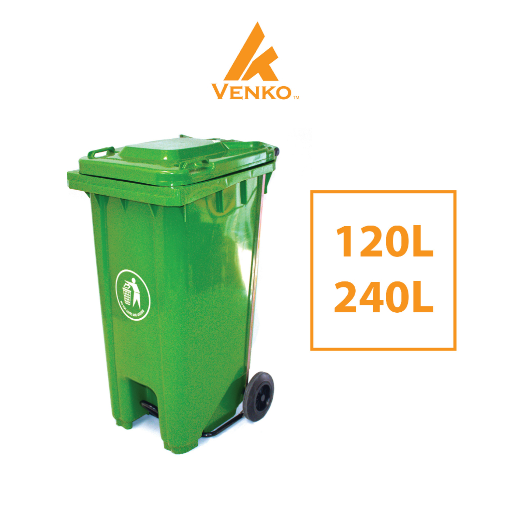[120L / 240L] KBM Mobile Garbage Bin With Pedal / Green Big Dustbin ...