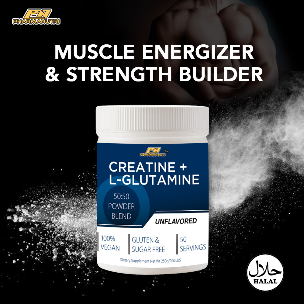 Pharmanutri Creatine Monohydrate + Glutamine 250 g (50 serving) 2 in 1 ...