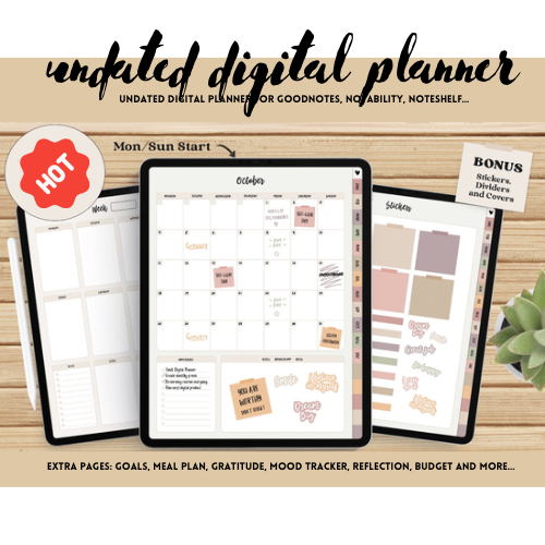 Undated Goodnotes Planner, Monthly Digital Planner, Goodnotes Template ...
