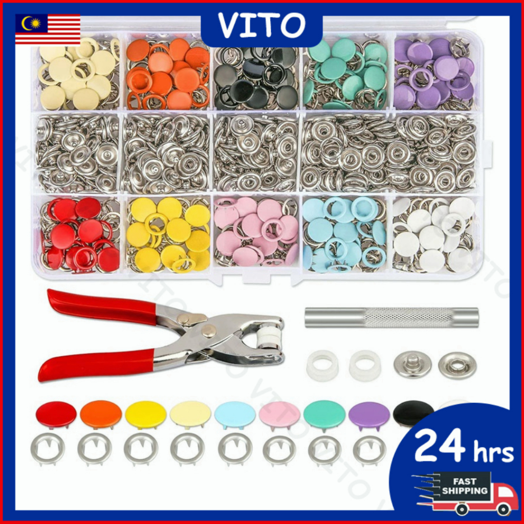 800PCS Set Metal Sewing Buttons Plier Tool Prong Press Studs Snap Fasteners For Installing ...