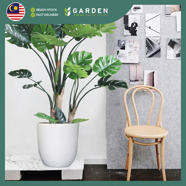 LARGE FIBERGLASS PLANTER BOX ROUND BLACK WHITE FLOOR FLOWER TREE POT ...