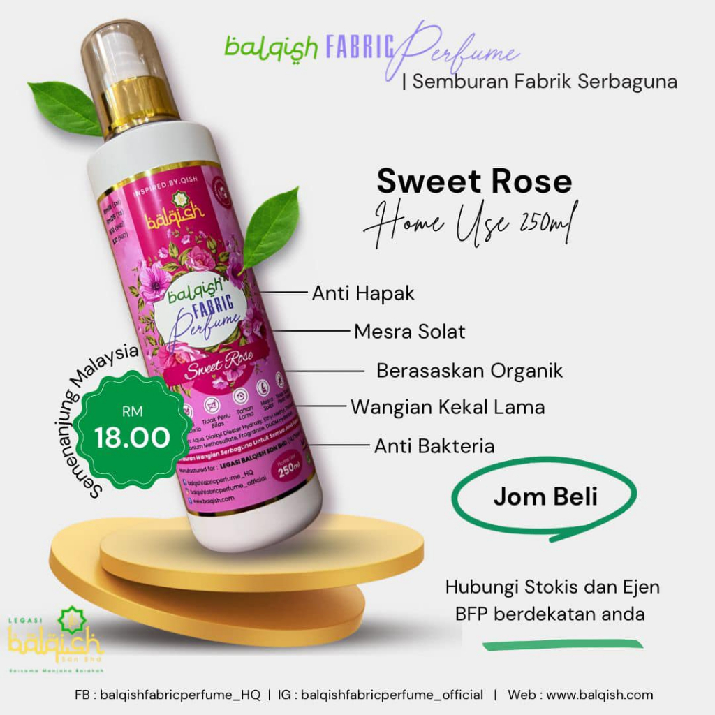 Balqish Fabric Perfume Spray Pewangi Penyembur Wangian Haruman Bantal ...