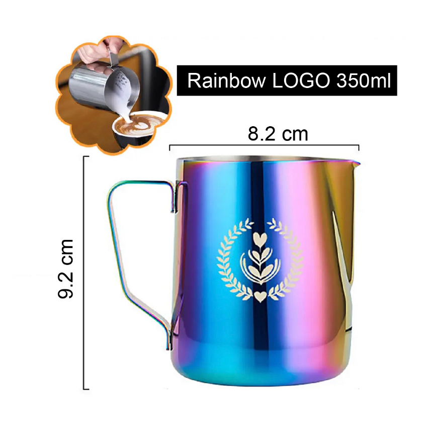 (Ready Stock)Coffee Espresso Milk Frothing Pitcher Jug Stainless Steel Teflon Rainbow 350ml ...