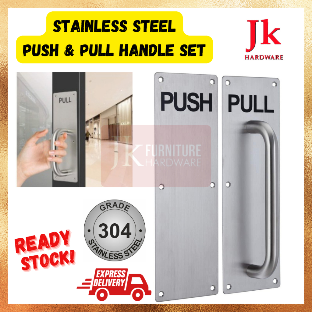 Stainless Steel Push Pull Handle Set Pull & Push Door Handle 不锈钢推拉扶手 Pemegang Tolak Tarik Pintu ...