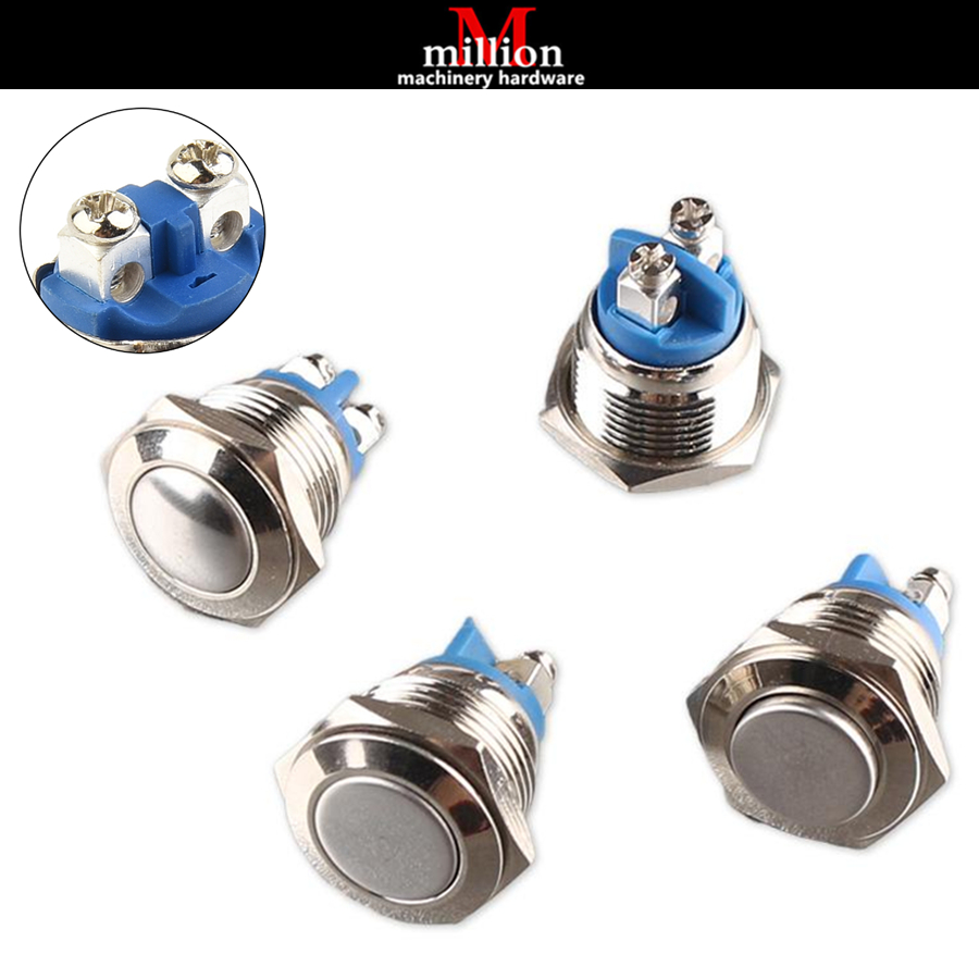 1pc 16mm 19mm 2A/36V DC Metal Waterproof Metal Push Button Momentary ...