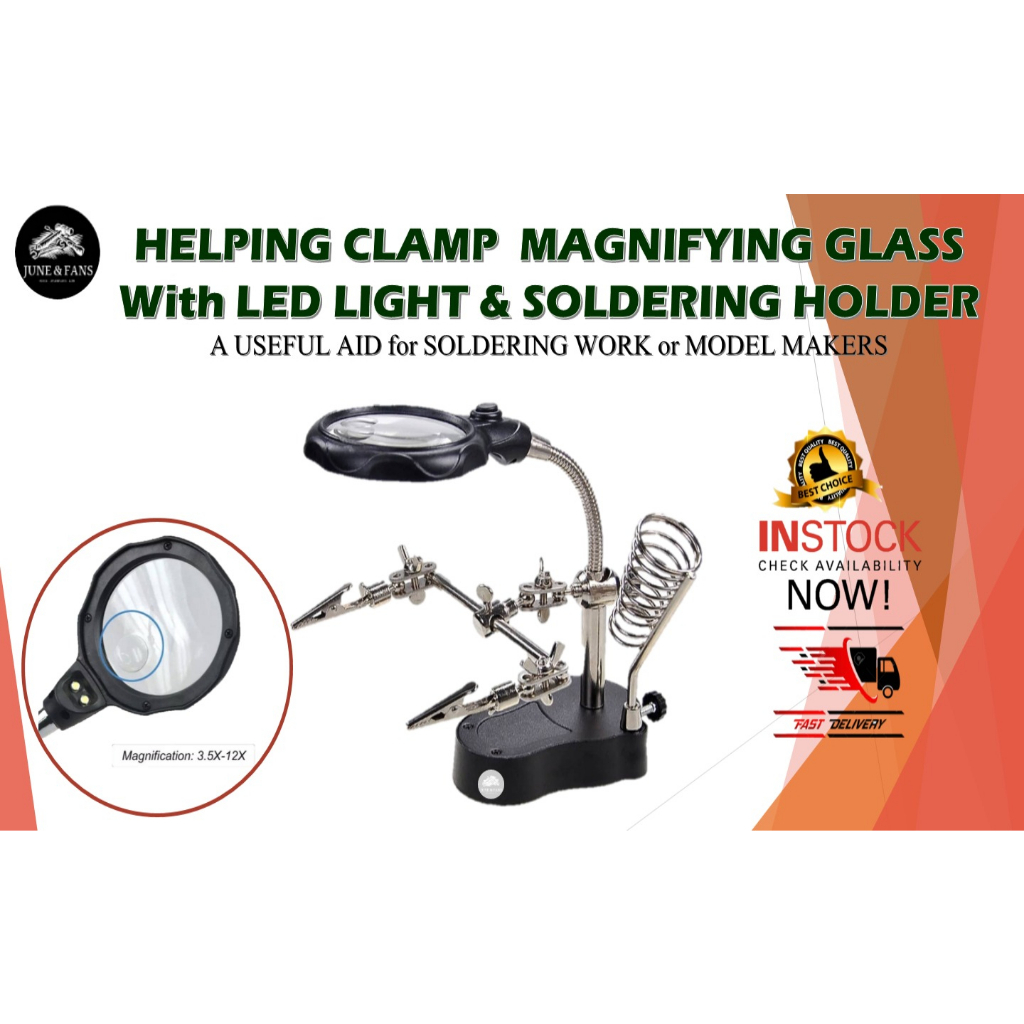 SOLDER HELPING THIRD HAND TOOL SOLDERING STAND MAGNIFYING GLASS SOLDER ...