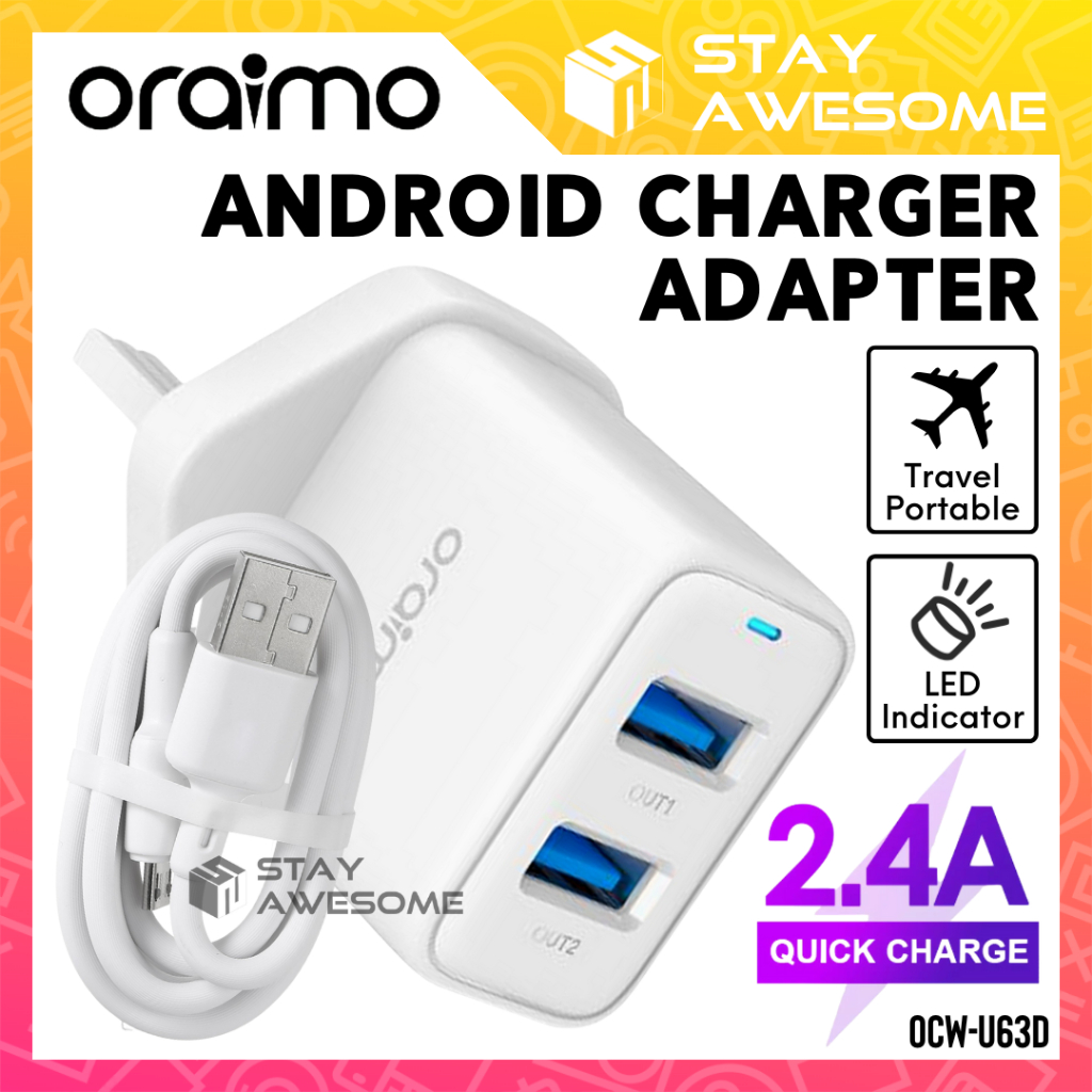 ORAIMO Charger Adapter Phone Plug PD Dual Port USB Android Fon 2.4A ...