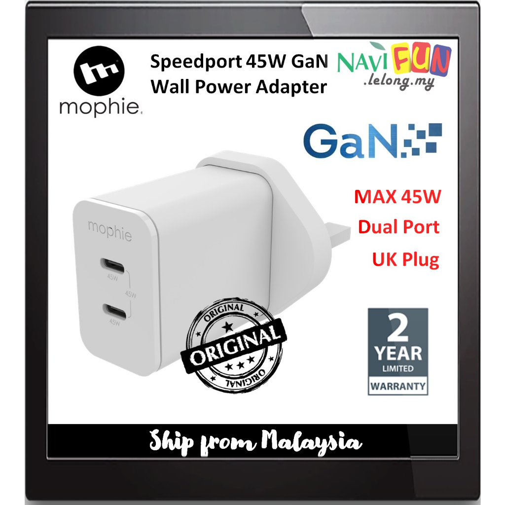 [ Max 45W] Mophie Speedport 45W GaN Wall Power Adapter Dual Type C ...
