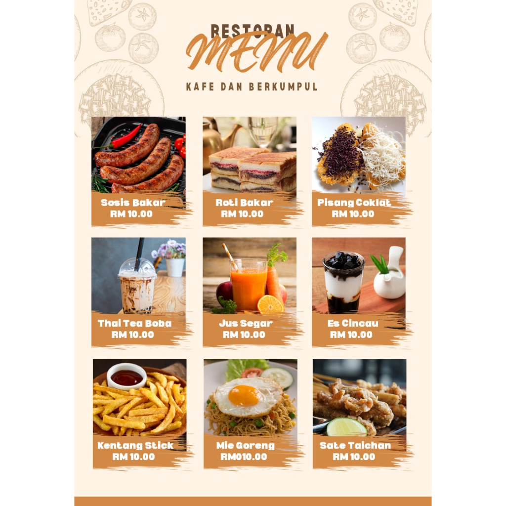MENU LIST TEMPLATE [EDITABLE] Coklat dan Putih Tekstur Cat Restoran ...