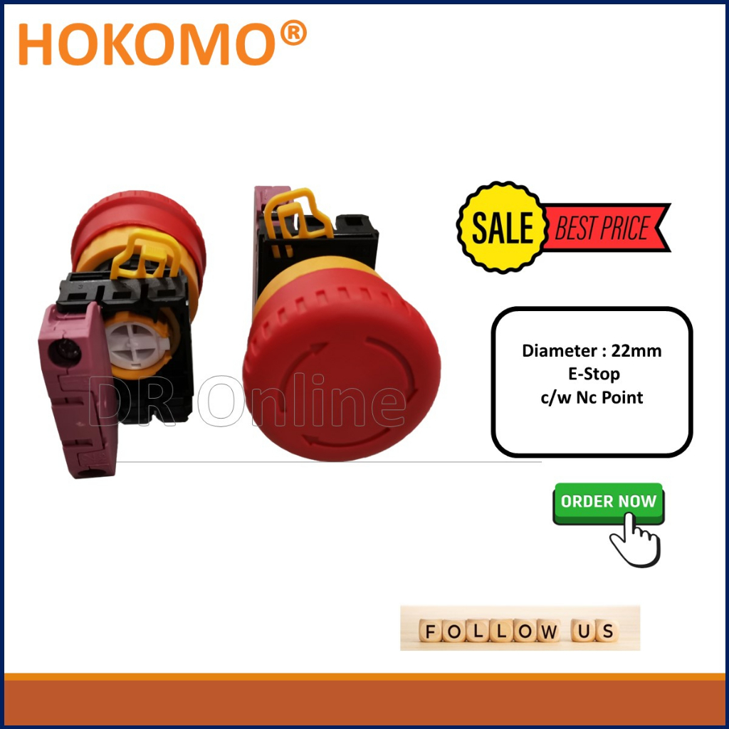 HOKOMO Emergency Stop Button Switch 22mm /25mm 1NC, ILLMINATED ...