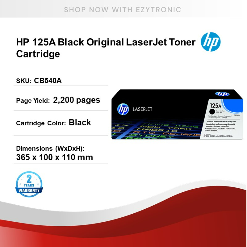 HP 125A Black Original LaserJet Toner Cartridge CP1215/1515 - CB540A ...