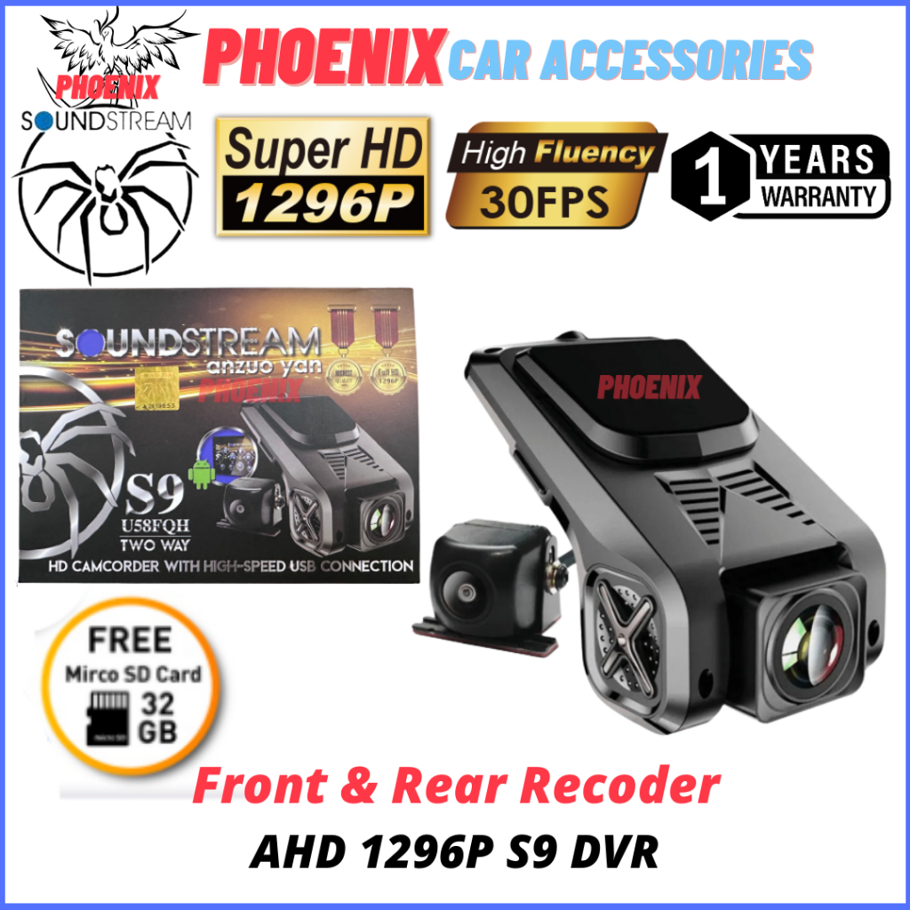FREE 32GB SD.Card SOUNDSTREAM S9 Android Recoder DVR Front Rear Plug ...