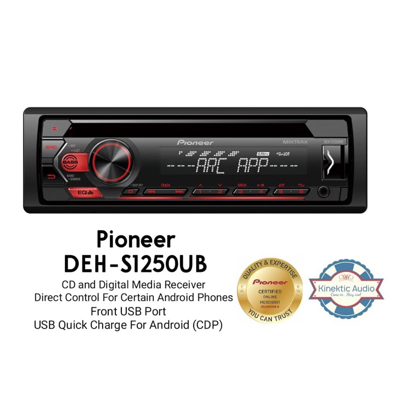 PIONEER DEH-S1250UB - CAR STEREO WITH USB / FM / CD / ANDROID SMARTPHONE SUPPORT / AUX-IN & 2 X ...