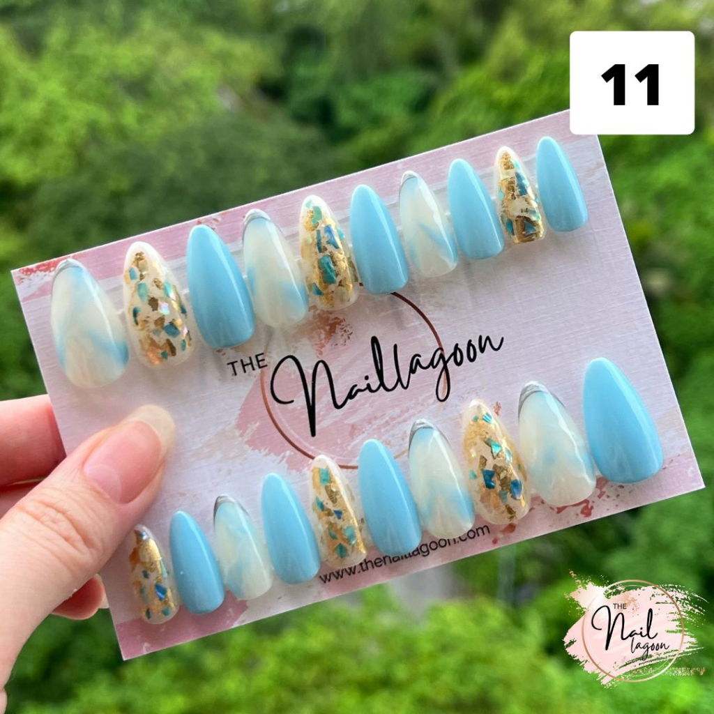 THE NAIL LAGOON 20pcs/set Fake Nails Artificial Nails Pastel Ocean ...