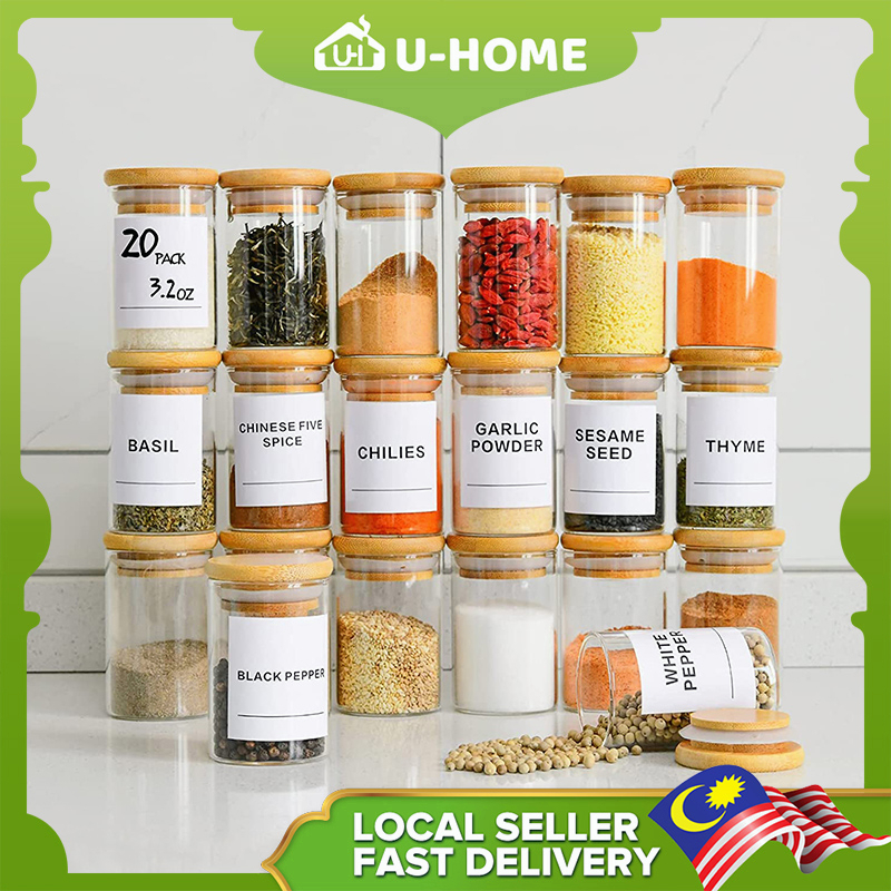 U-HOME 10 Pcs Glass Jar Set Kitchen Seasoning Bottle Airtigh Food ...