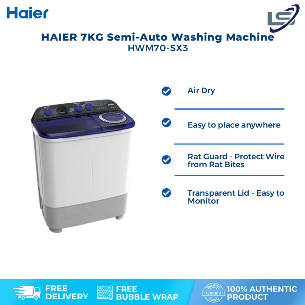 HAIER 7KG Semi-Auto Washing Machine HWM70-SX3 | Air Dry | Timer | High ...