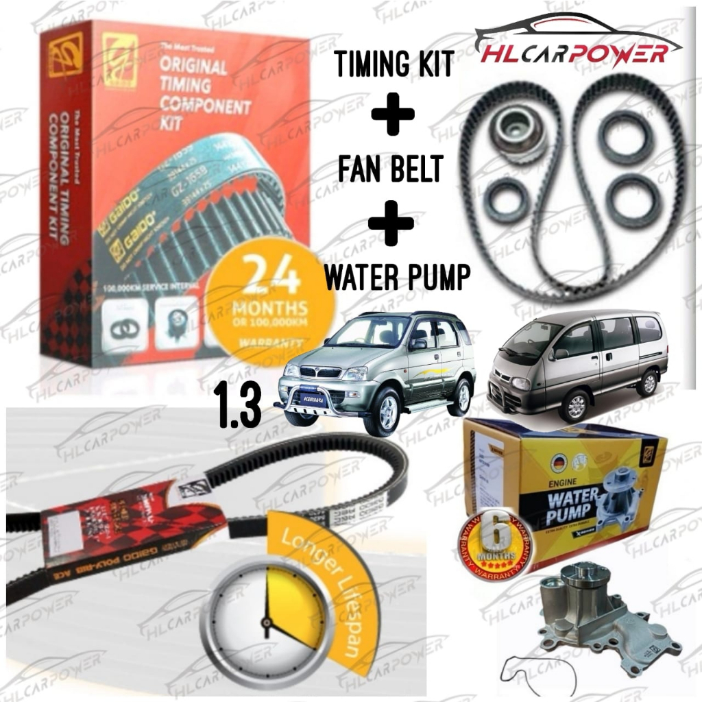 ️93RU25 ️ Timing Kit Set + Fan Belt + Water Pump for Perodua Kembara 1. ...