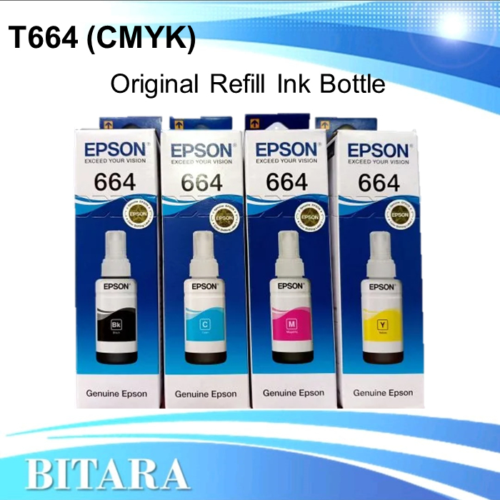 Epson T664 Black/Cyan/Magenta/Yellow 4 Color Original Refill Ink Bottle 70ML | Shopee Malaysia