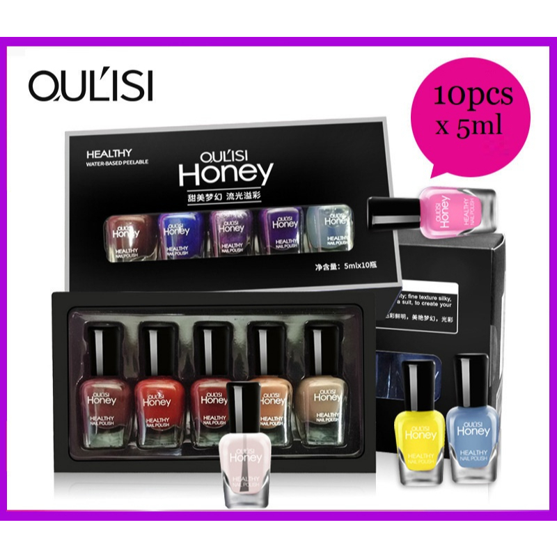 [10Pcs x 5ml] OULISI Water-based Peelable Healthy Nail Polish | Shopee ...