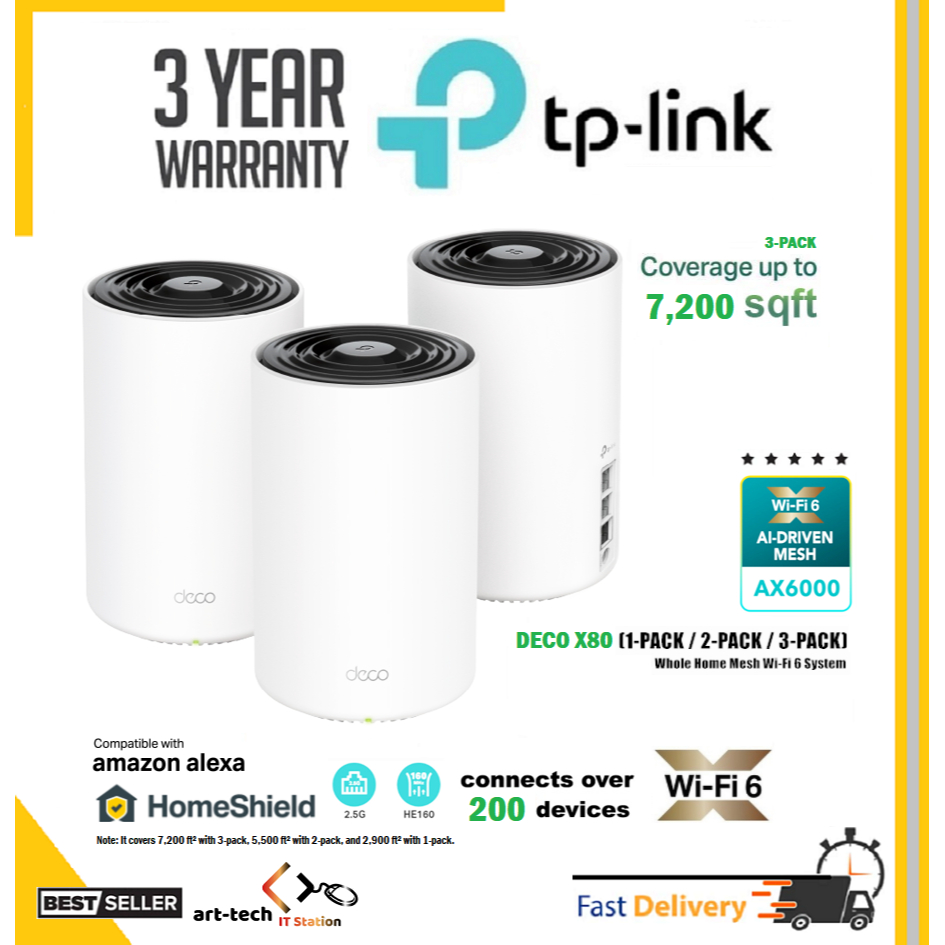 TP-Link Deco X80 AX6000 Whole Home AI-Driven 2.5G Dual-Band Mesh WiFi 6 ...