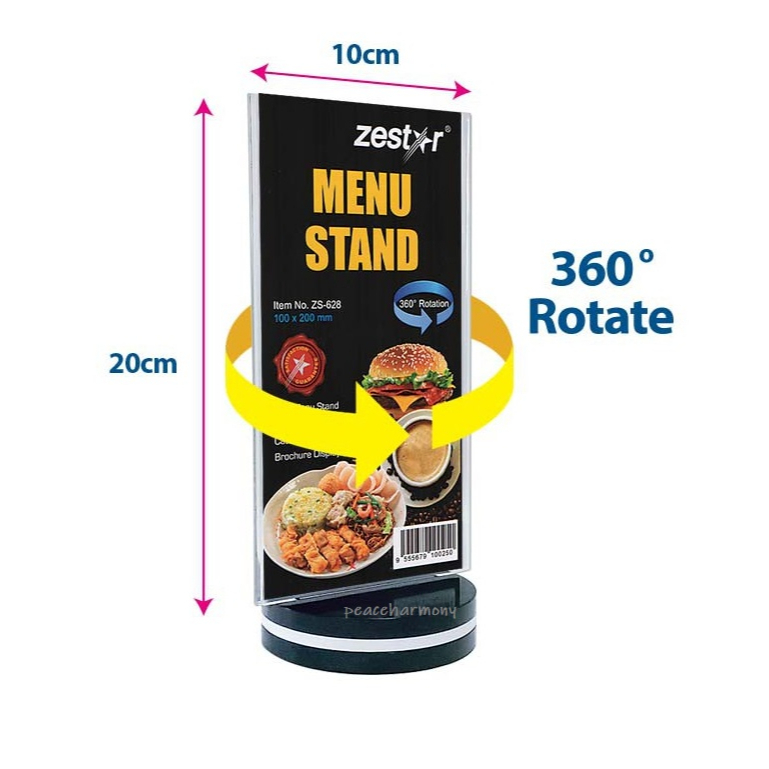[Tiada COD] Menu Stand / Cafe Menu Display Stand (360% Rotation) ZS-628 ...