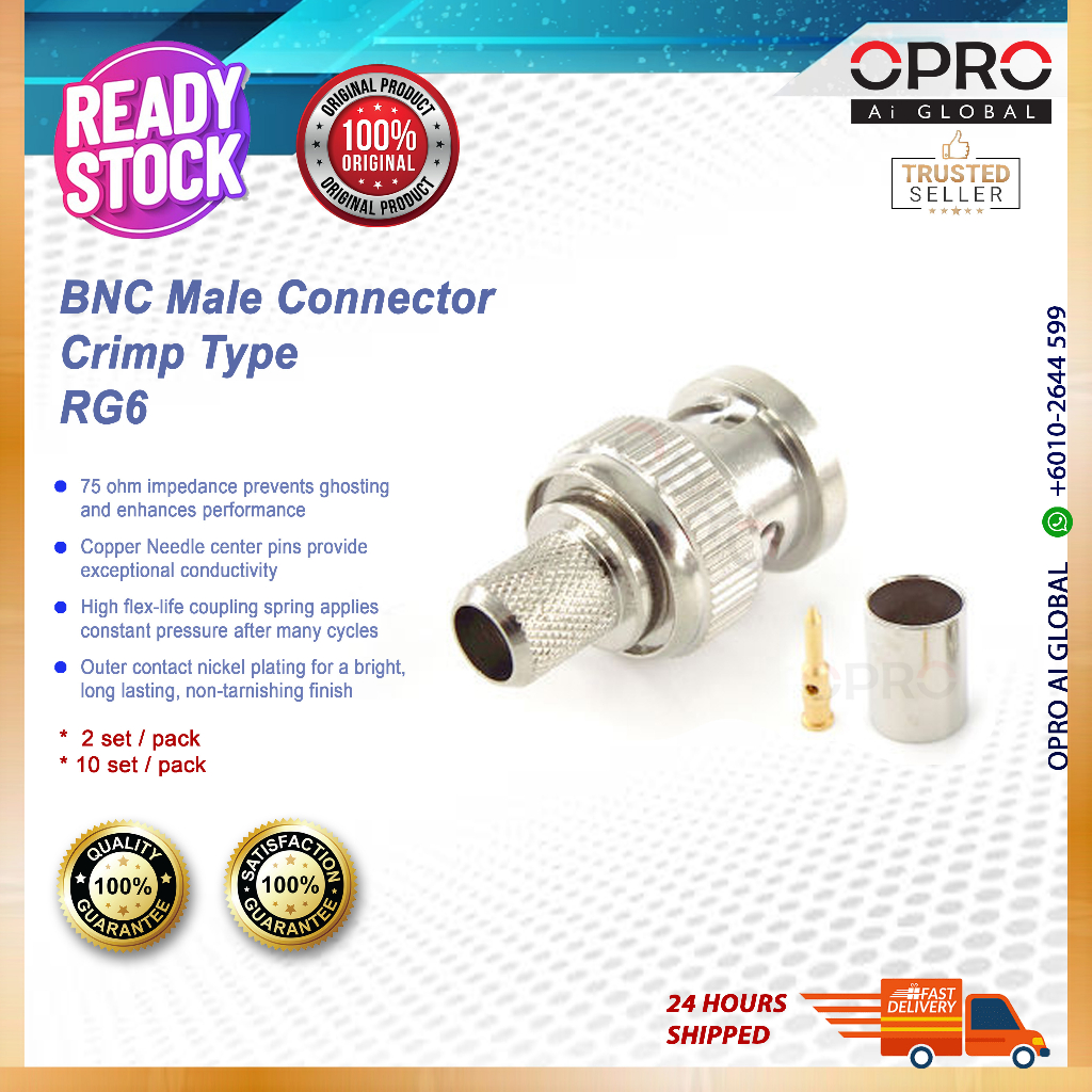 [Premium] 3-piece BNC Male RG6 Crimp Connectors | Shopee Malaysia