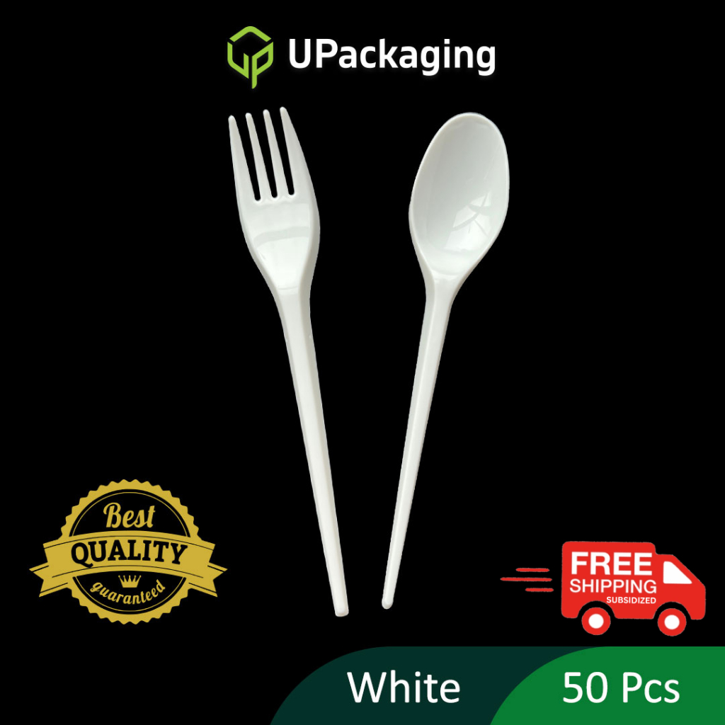 [50 Pcs] WHITE PLASTIC SPOON FORK 7" Standard Sudu & Garpu - Disposable ...