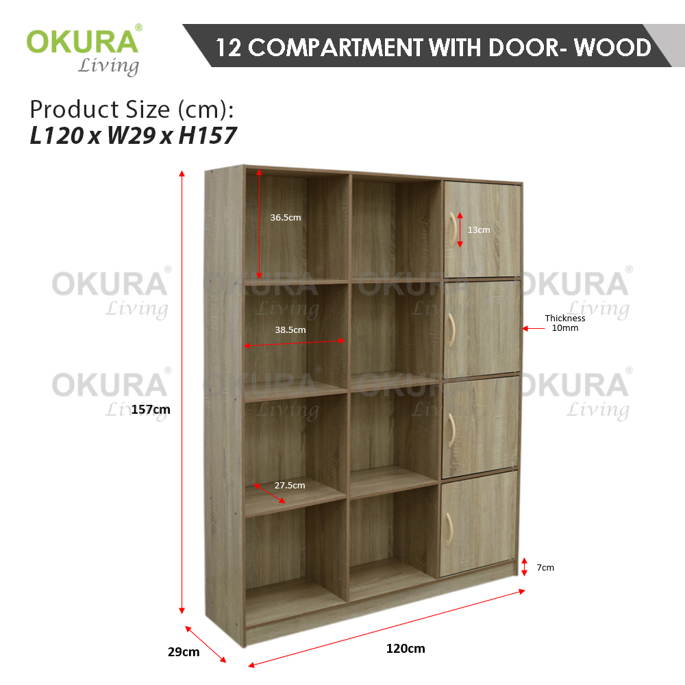 OKURA 12 Compartments Multipurpose Storage Book Shelf File Cabinet ...
