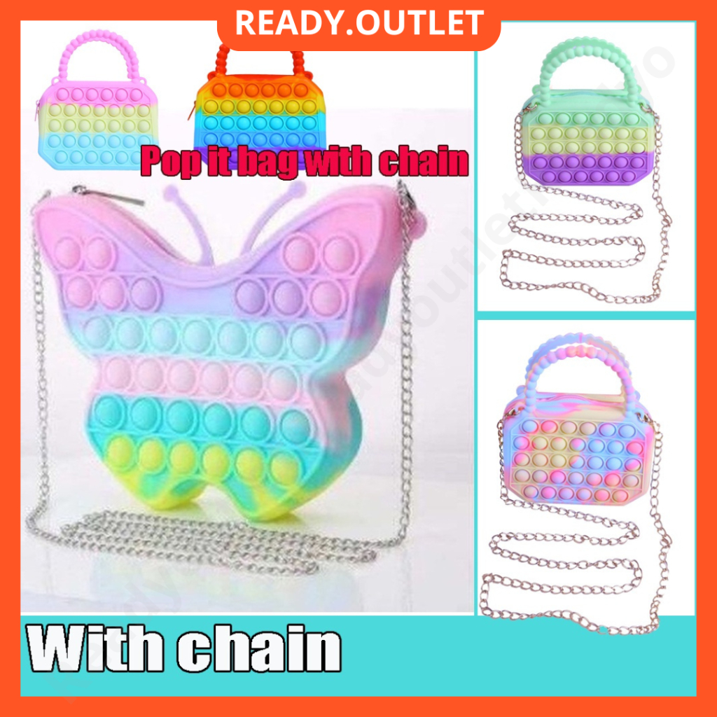 READY⭐ Pastel Rainbow Push Pop It Bag Fidget Toy Sensory Bubble Handbag ...