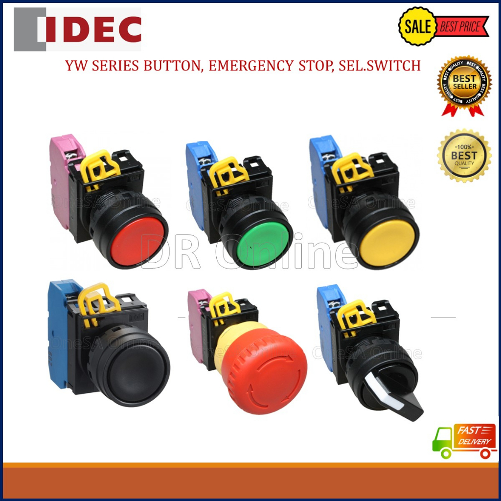 IDEC 22MM PUSH BUTTON RED ,GREEN ,BLACK, YELLOW 1NC / 1NO , (YW1B-M1E) | Shopee Malaysia
