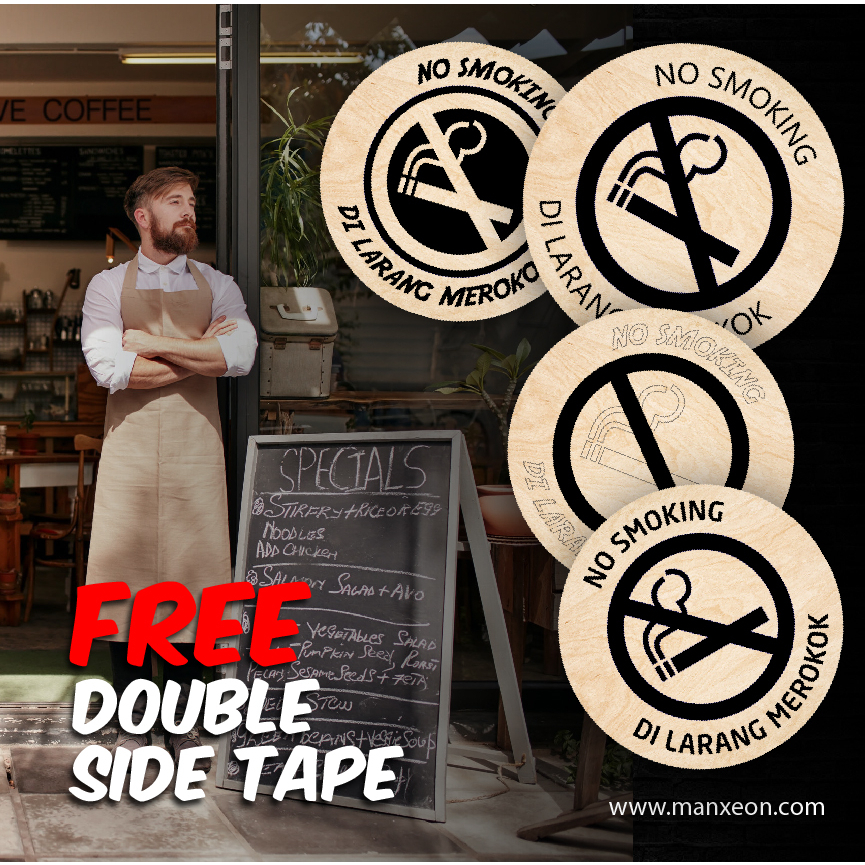 No Smoking Wood Sign Ukiran Kayu Papan Tanda Dilarang Merokok 3D Laser ...