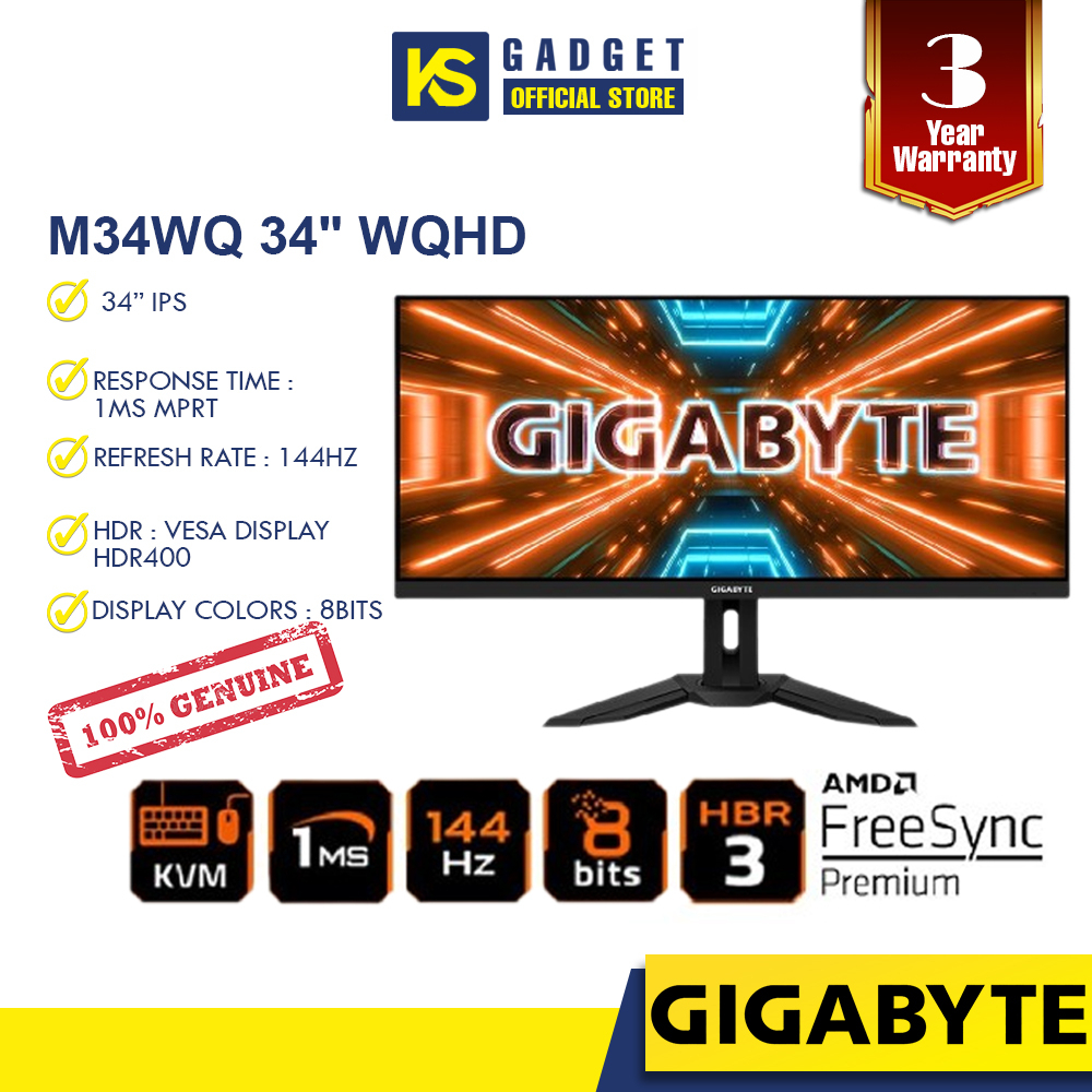 GIGABYTE M34WQ 34" WQHD 2K 144HZ 1MS 8BIT FREESYNC PREMIUM Gaming ...