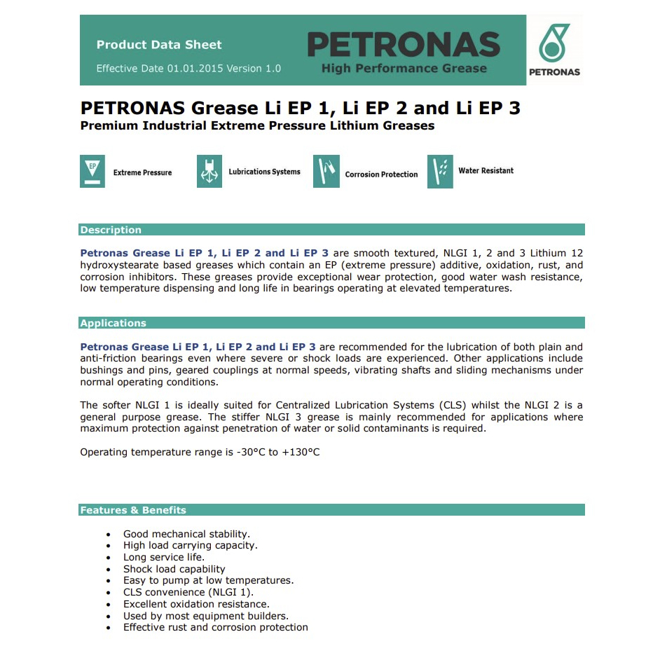 Petronas Grease LI EP 2 (18kg) - Extreme Pressure EP Lithium Grease ...