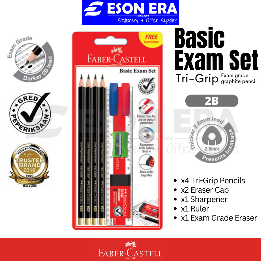 Faber-Castell 2B Pencil Tri-Grip Exam Grade 2B Pencil Basic Exam Set ...
