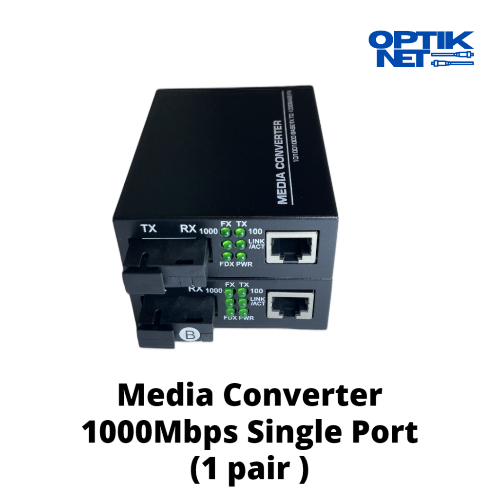 Gigabit Fiber Optic Media Converter Singlemode SC Port Single Fiber Single Port 1000Mbps 20km (1 ...
