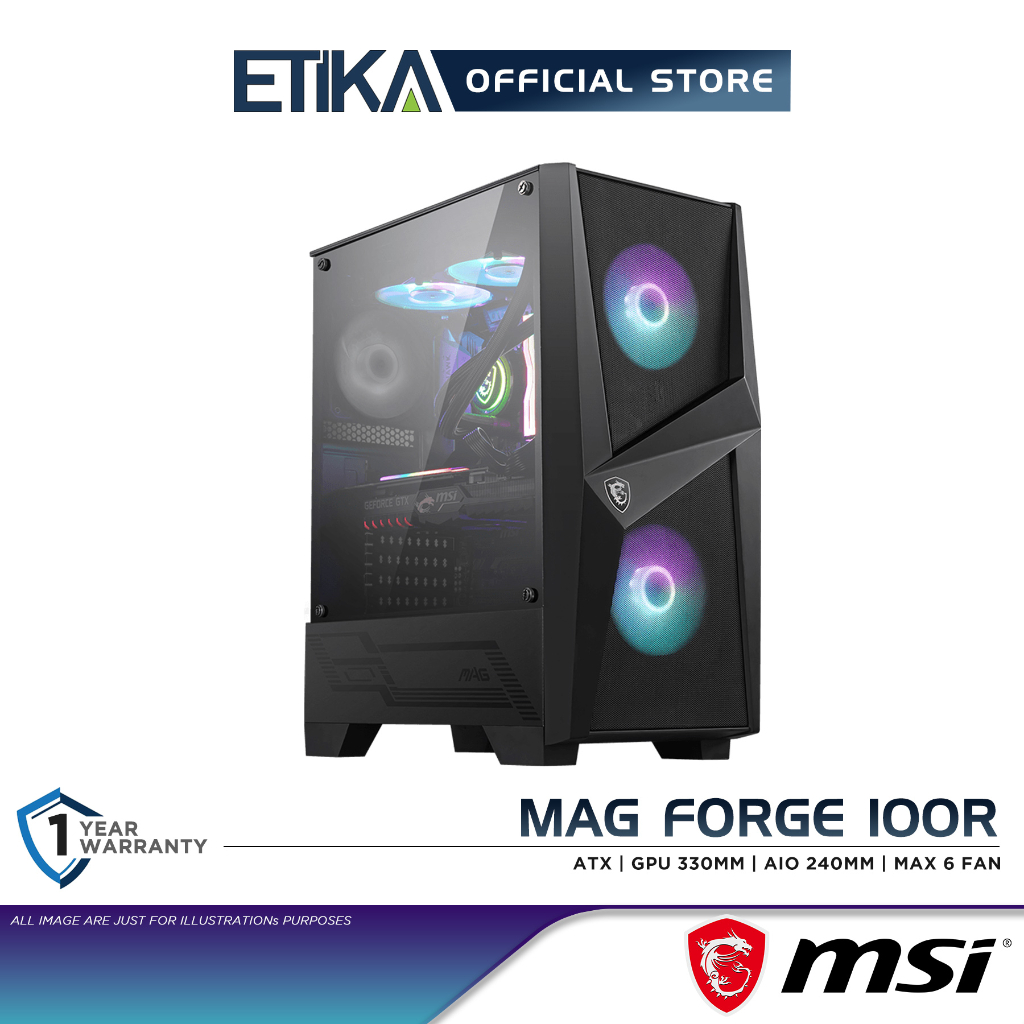 MSI MAG Forge 100R | ATX Tempered Glass Gaming Casing | 2x 120mm ARGB ...