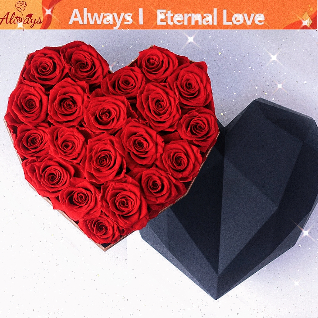 Diamond Heart Flower Box Heart Shaped Preserved Flower Box Rose Bouquet ...