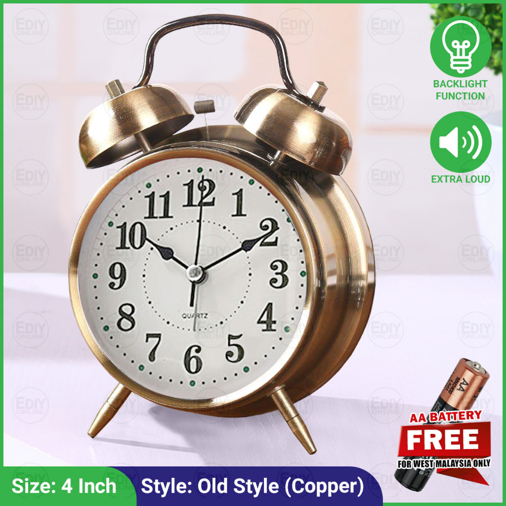 4"Classic Retro Quartz Alarm Clock Loud Sound Twin Bell Analogue Desk ...