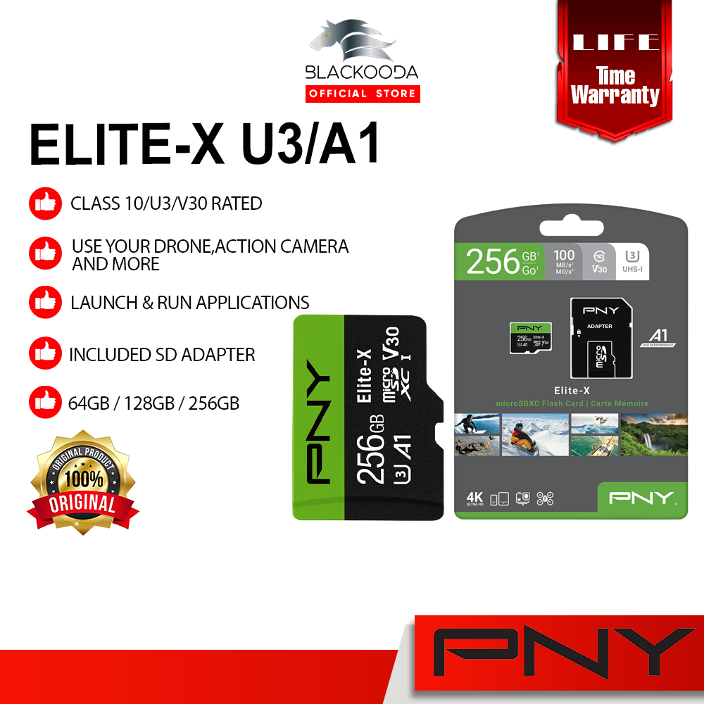 PNY Memory Card Elite-X Micro-SD C10 U3 A1 V30 100MB/s (64GB/128GB ...